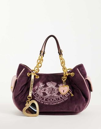 Juicy Couture sac &agrave; bandouli&egrave;re moyen &agrave; double anse avec logo, en wine tasting-Rouge