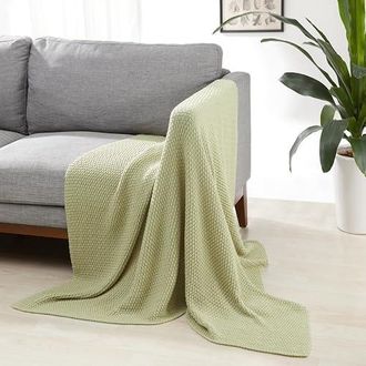 Amazon Basics tricotée pour décoration de Chambre Couverture jetée de canapé, 127 x 152 cm, Vert Sauge