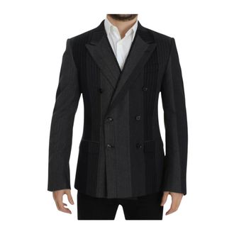 Dolce & Gabbana Blazer Droit &agrave; Double Boutonnage &agrave; Rayures Tennis - Homme - Vestes - Gris - Taille: M