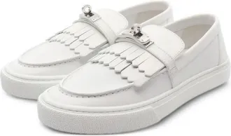 Hermès mocassins en cuir à franges - Blanc