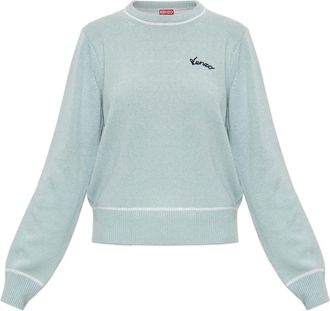 Kenzo Femme, Pulls, Bleu, Taille: 40 FR Pull en laine avec logo appliqu&eacute;