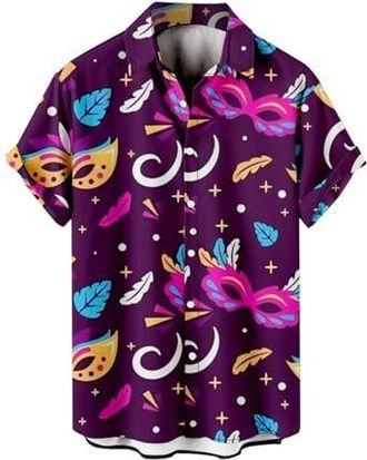 Generic Costume de carnaval pour homme - Chemise &agrave; manches courtes - Chemise de loisirs avec boutonni&egrave;re - Chemise de vacances &agrave; revers - V&ecirc;tement de f&ecirc;te - B