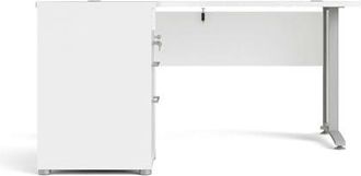 Dmora Schreibtisch Aimee, Mehrzweckschreibtisch, Bürotisch für PC, Eckschreibtisch, 159x151 h75 cm, Weiß und Grau