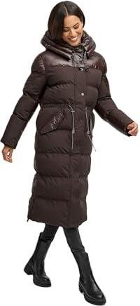Navahoo Manteau dhiver pour femme (XS-3XL) - avec capuche, matelass&eacute;, aspect mat brillant - N120, chocolat, XL