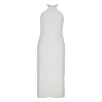 Elisabetta Franchi Femme, Robes, Blanc, Taille: 40 FR Robe en cr&ecirc;pe l&eacute;ger avec d&eacute;tail bijou