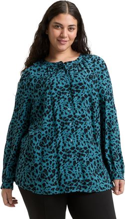 Tom Tailor Damen 1049546 Plussize Bluse, 39040-Blue Black Small Leo Print, 48 Mehr
