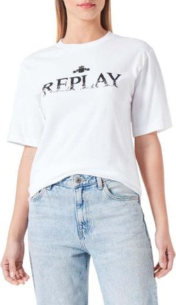Replay Damen T-Shirt Kurzarm aus Baumwolle, White 001 (Weiß), XS