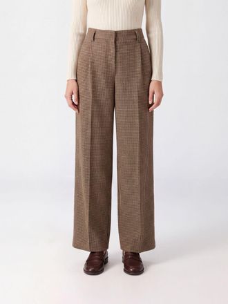Brunello Cucinelli Pantalon large &agrave; taille haute en laine &agrave; motif pied-de-poule