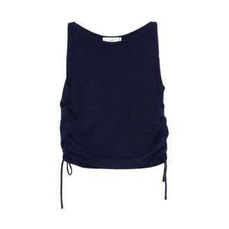 Dunst Top mit Tunnelzug am U-Boot-Ausschnitt - - Tops - Damen - Blau - L