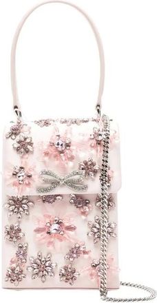 Self Portrait Femme, Sacs, Rose, Taille: ONE Size Satin Floral Crystal Clutch