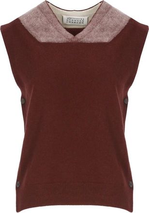 Maison Margiela Gilet en laine vierge bicolore - Femme - Pulls - Rouge - Taille: 36 FR