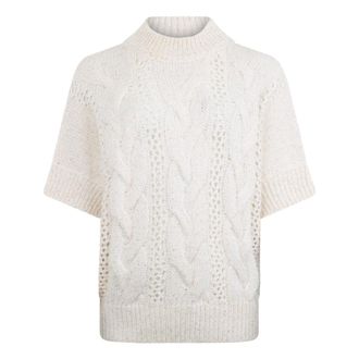 PESERICO Femme, Pulls, Blanc, Taille: 50 FR Pull Perfor&eacute; &agrave; Manches Courtes