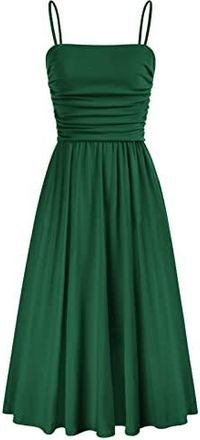 Grace Karin Robe sans Manche Femme Taille Haute Corsage Foncée A-Line Trapèze Plissée Midi Chic et Elegant Vert -5 L