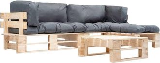 vidaXL 4-tlg. Paletten-Lounge-Set mit Kissen in Grau Holz vidaXL