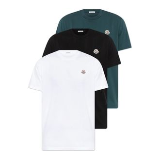 Moncler Homme, Tops, Multicolore, Taille: 3XL Lot de trois T-shirts en jersey de coton avec logo appliqu&eacute;