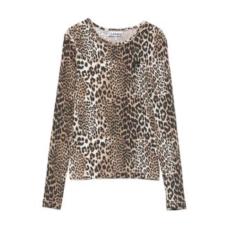 Ganni Langarmshirt in Leo-Print - - Tops - Damen - Braun - XS