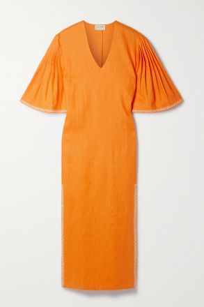 Zeus + Dione Kymi Midikleid Aus Leinen Mit Stickereien - Orange