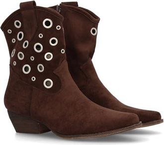 Shoes & Blues Bottes Cowboy en demi-cana pour femme avec d&eacute;coration doeillets m&eacute;talliques. Design &agrave; pointe fine et talon cubain bas. Imprim&eacute; uni. Id&eacute;al pour le quot