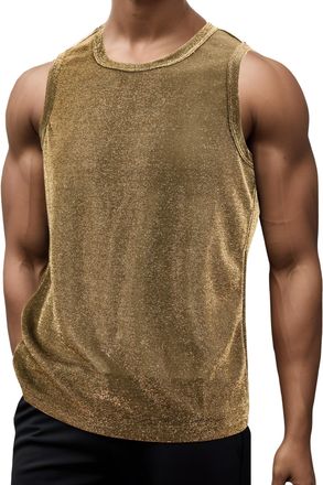 Feoya Herren Glitzer Tank Top Gl&auml;nzend T-Shirts Disco Party Shirts &Auml;rmelloses Oberteil Pailletten Tanktop f&uuml;r Herren &Auml;rmellos Shirt Gold XXL