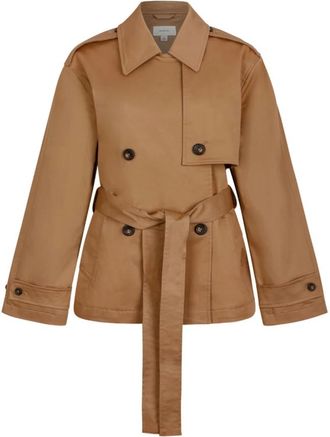Calvin Klein Femme, Manteaux, Brun, Taille: 38 FR Tiger Eyes Cotton Twill Short Trench Coat