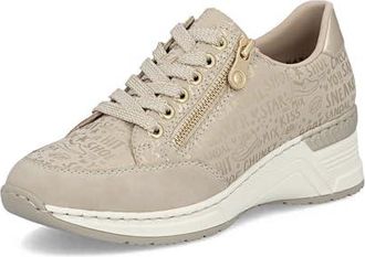 Rieker Sneakers Beige &agrave; Semelle Beige et &agrave; Talon compens&eacute; avec des Lacets