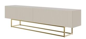 Selsey Meuble TV Armoire De T&eacute;l&eacute;vision 175 cm sur Pieds Dor&eacute; Fa&ccedil;ade Frais&eacute;e Beige Gris Veldio