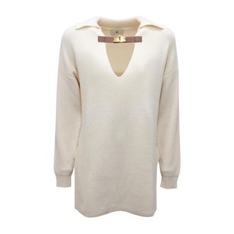 Elisabetta Franchi Mk-06S-56E2 V-Ausschnitt Pullover - - Knitwear - Damen - Wei&szlig; - M