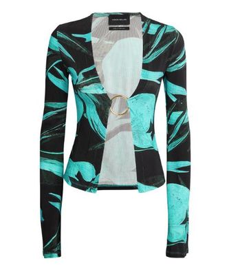 Louisa Ballou Helios Embellished Printed Stretch-jersey Top Size L
