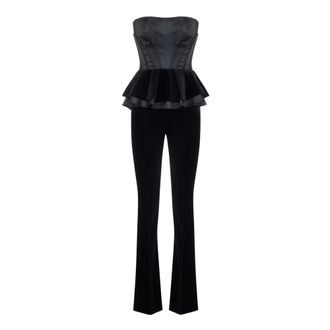 Elisabetta Franchi Gazar- und Samt-Jumpsuit - - Jumpsuits & Playsuits - Damen - Schwarzk - XL
