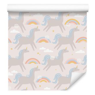 OEM Carta Da Parati Con Unicorni E Arcobaleni Dai Colori Pastello Per Soggiorno E Camera Da Letto, 50x1000 Cm
