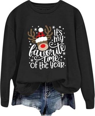 Generic 2026 Christ No&euml;l Oversize Femmes Manches Longues Col Rond Sweat-shirts Lettre Imprim&eacute;e L&eacute;ger L&acirc;che Blouse Top, Noir, XXL