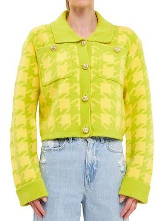 Generic Cardigan court &agrave; carreaux et col rond pour femme, coupe d&eacute;contract&eacute;e, manches longues, manteau tricot&eacute; boutonn&eacute; avec poches, rose, taille S pour le qu