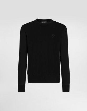 Dolce & Gabbana Rundhalspullover Aus Seide Dg-stickerei - Mann Strickwaren Schwarz 48