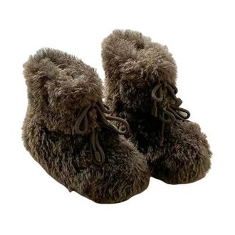 Generic YUJIEBB Bottes de neige plates en fourrure pour femme, chaussures de marche d&eacute;contract&eacute;es et chaudes, marron, 35.5 EU