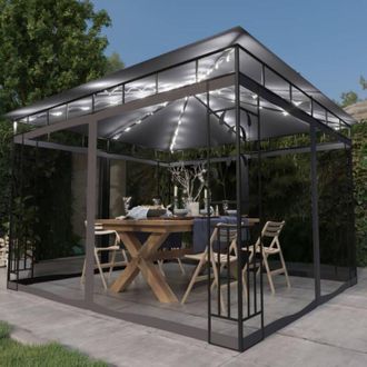 vidaXL Vidaxl - Tonnelle avec moustiquaire et lumi&egrave;res led 3x3x2,73m Anthracite