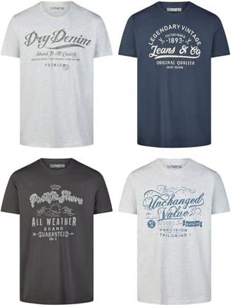 Riverso RIVLeon Lot de 4 t-Shirts &agrave; col Rond pour Homme T-Shirt imprim&eacute; &agrave; Manches Courtes 100% Coton Coupe Normale Vert Bleu Blanc Gris Rouge Orange - Multico