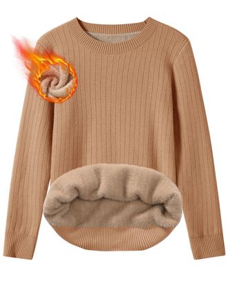 Heekpek TOMEEK Pullover Damen Winter Langarm Rundhalsausschnitt Longpullover für Damen Elegant Thermo Grobstrickpullover Sweateshirt Essentials Strickpullover