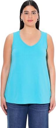 Ulla Popken Femme Grandes Tailles Top V, Coupe ajust&eacute;e, Fentes Aqua fonc&eacute; 58+ 724584730-58+