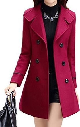 ORANDESIGNE V&ecirc;tements dext&eacute;rieur Poches Boutons col Rabattable Manches Longues &eacute;l&eacute;gant Rouge Vineux S