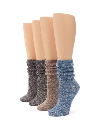 No Nonsense Womens Marl Slub Slouch Boot Sock, 4 Pair Pack, Black/Black/Brown/Blue, 4-10