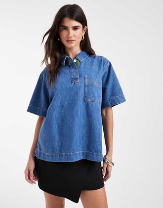 Lacoste Oversize-Leichtgewicht-Denim-Polo in Blau
