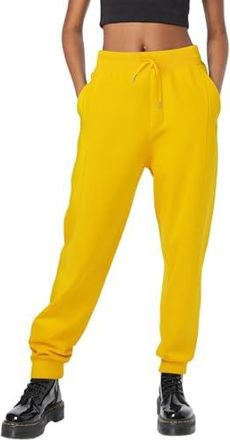 Generic Pantalon de jogging d&eacute;contract&eacute; pour femme, pantalon de yoga taille haute &eacute;lastique en polaire avec poches, jaune, M