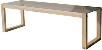 Les Tendances Petit meuble TV en bois massif naturel et plateau en verre trempé Darone 130cm