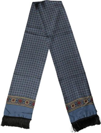 Dolce & Gabbana Homme, Accessoires, Bleu, Taille: ONE Size Foulard en Soie G&eacute;om&eacute;trique &agrave; Franges