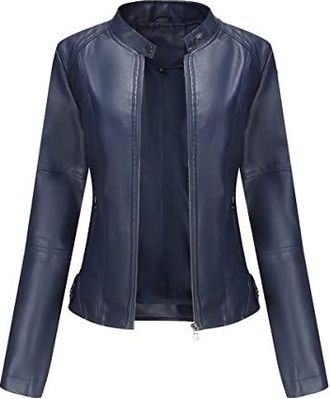 Dissa Veste Blouson De Motard Simili Cuir Synthétique Court Femme Blouson Col montant Coupe Ajustée fermeture éclair Printemps et Automne,36,PN767