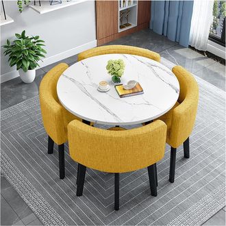 Generic K&uuml;chen-Esstisch-Set, Esstisch und 4 St&uuml;hle, moderner runder K&uuml;chentisch, runder Konferenztisch, for Esszimmer/K&uuml;che(A22,90 * 90 * 75cm)