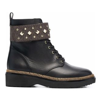 Michael Kors Haskell Nieten-Logo Leder Combat Boot - - Shoes - Damen - Braun - 38 1/2 EU