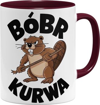 OM3 witzige Kaffee-Tasse mit Spruch - Bobr Kurwa - viral Meme - Beaver - Biber - Bober - Keramik Becher - 325ml - Beidseitig Bedruckt - Bordeaux