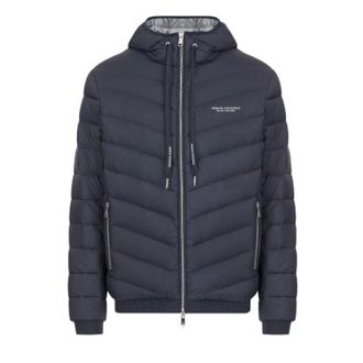 A|X Armani Exchange Homme, Vestes, Bleu, Taille: XL Veste Doudoune Bleue &agrave; Capuche