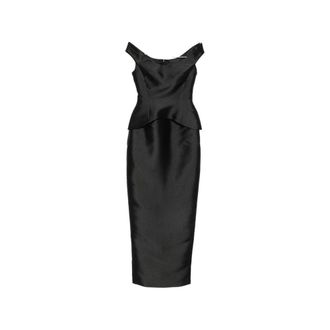 Solace London Robe fourreau &agrave; basque d&eacute;collet&eacute; Bardot Pieta - Femme - Robes - Noir - Taille: 34 FR